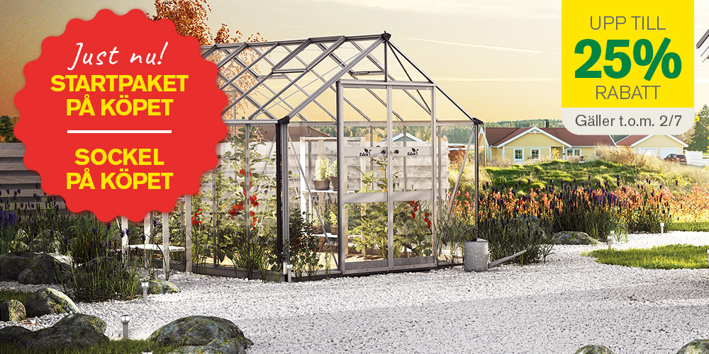 Växthus i olika storlekar finns hos Skånska Byggvaror