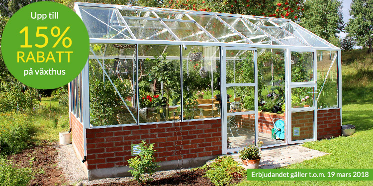 Växthus i olika storlekar finns hos Skånska Byggvaror