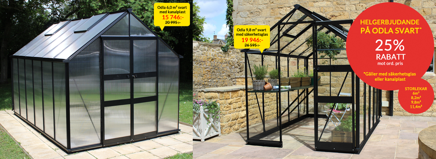 Växthus i olika storlekar finns hos Skånska Byggvaror
